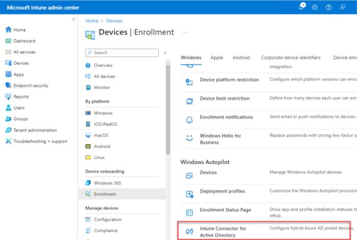 Instalar el conector de Intune para un entorno Hybrid Entra ID Join